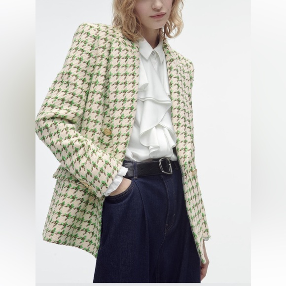 Zara | Jackets & Coats | Zara Double Breasted Textured Weave Jacket ...